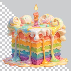Rainbow Cake Clipart, Birthday PNG, Party, Whimsical Cake Slice, Junk ...