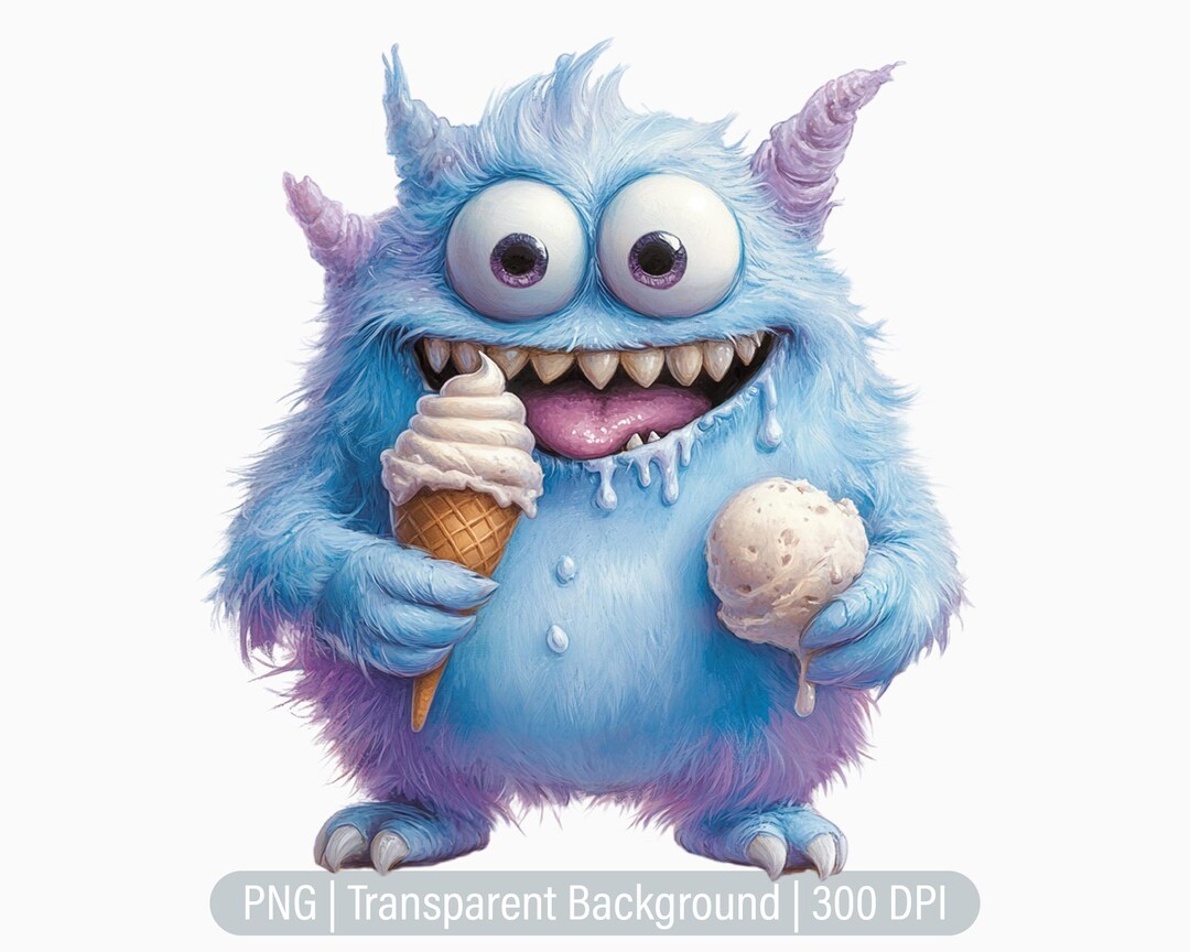 Ice Cream Monster Clipart, Ice Cream PNG, Ice Cream Character, Junk ...