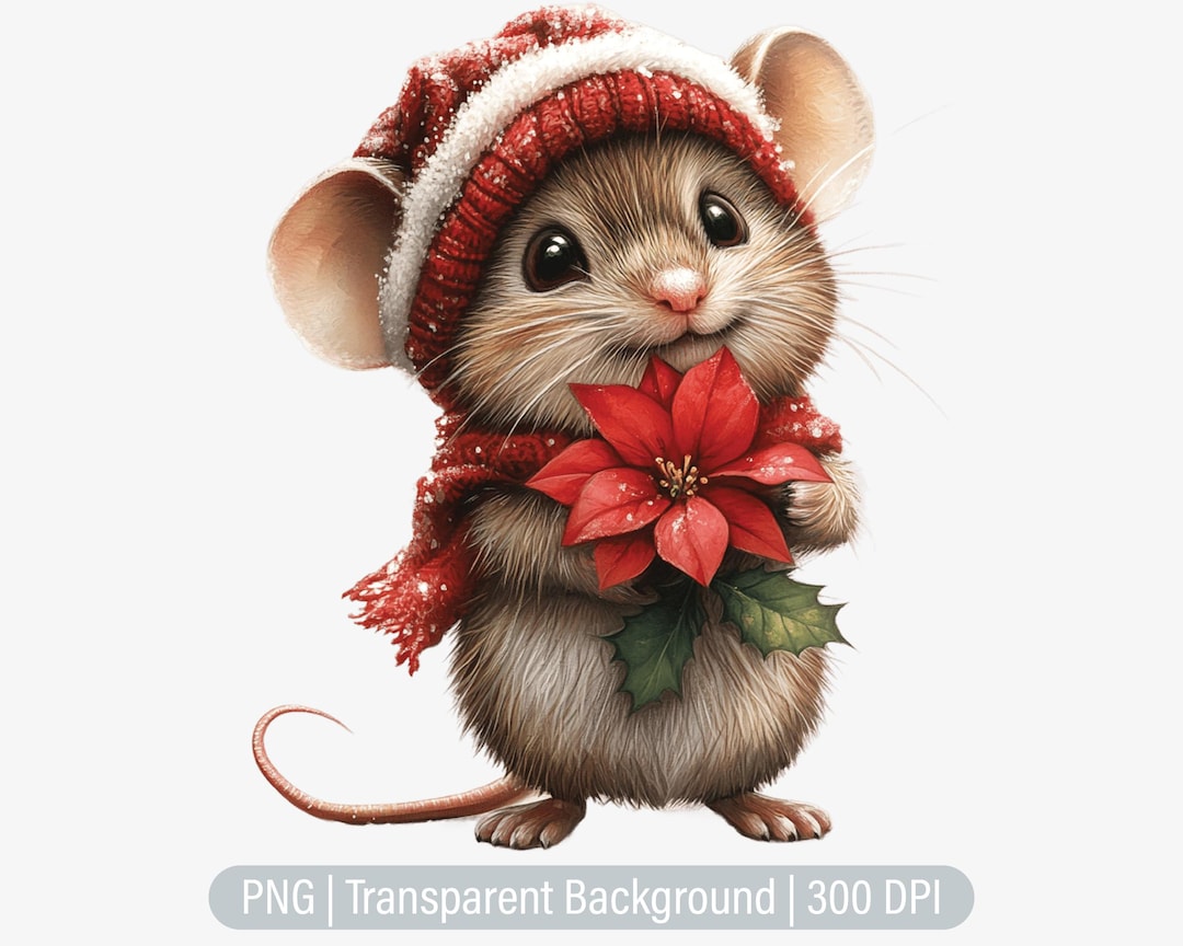 Christmas Mouse Clipart, Christmas PNG, Flower Mouse, Junk Journal ...