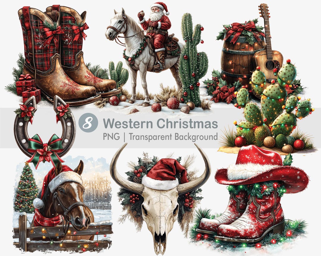 Western Christmas Clipart, Cowboy Santa Png, Christmas Cowboy Boots ...