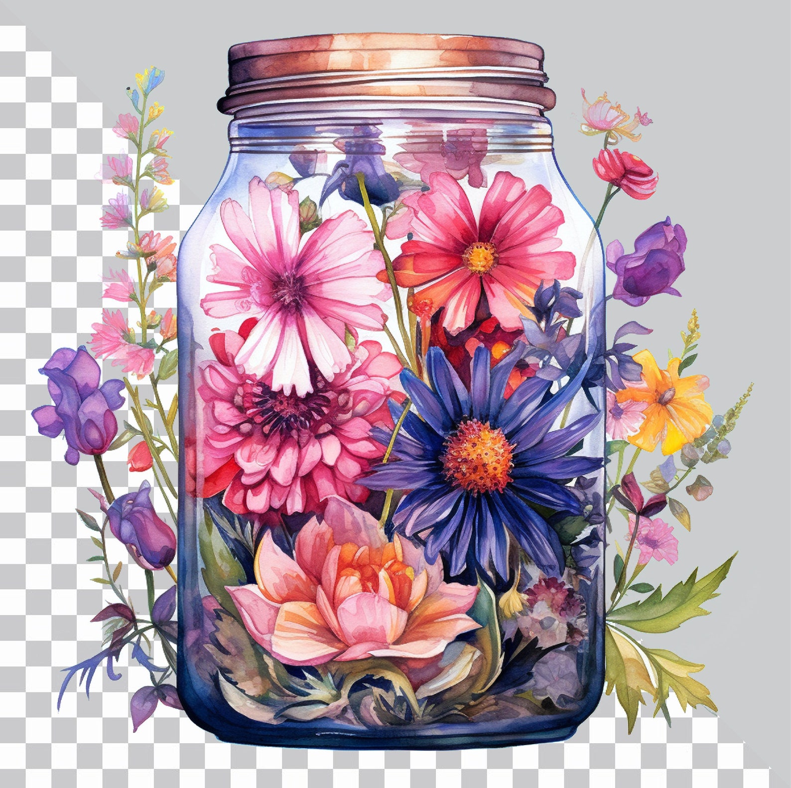 Floral Jar Watercolor Clipart Bundle, Jar With Flowers Png, Spring ...