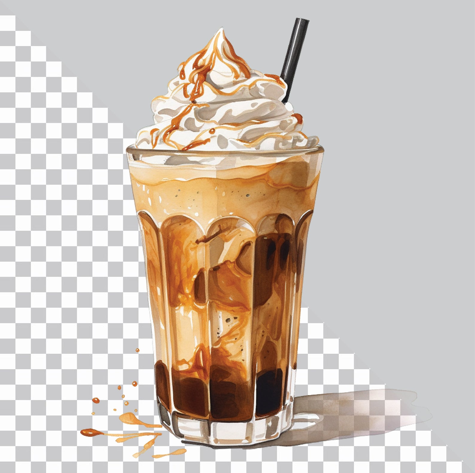 Watercolor Iced Coffee Clipart, Creamy Milk Ice Coffee Clipart, Sweet ...