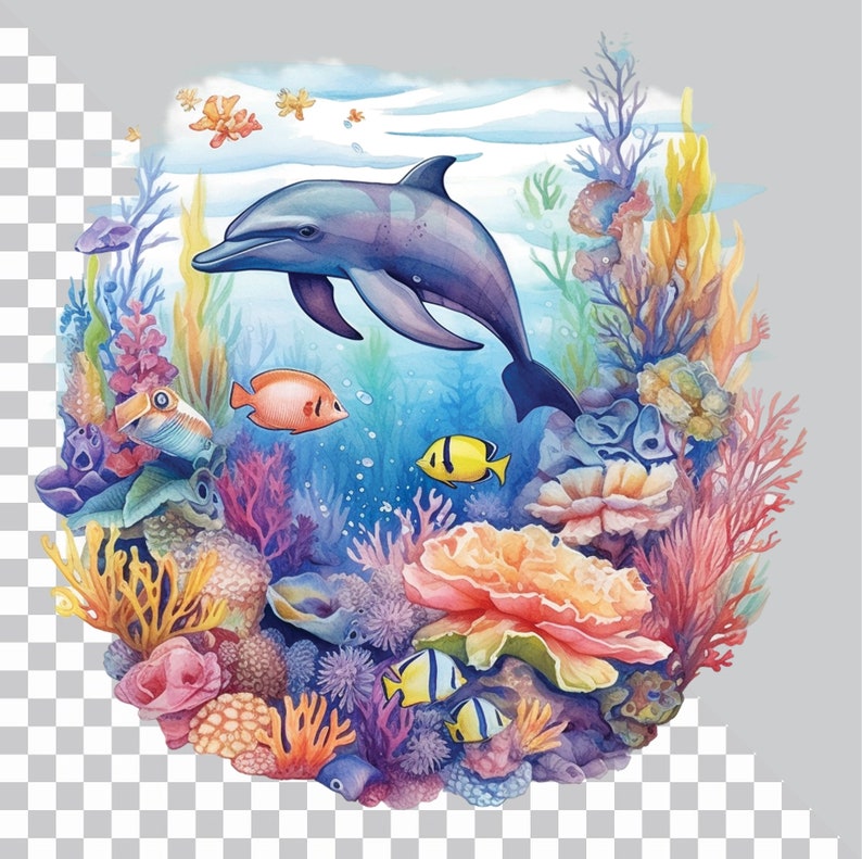 Sea Animals Clipart Watercolor Ocean Creatures Png Under the - Etsy