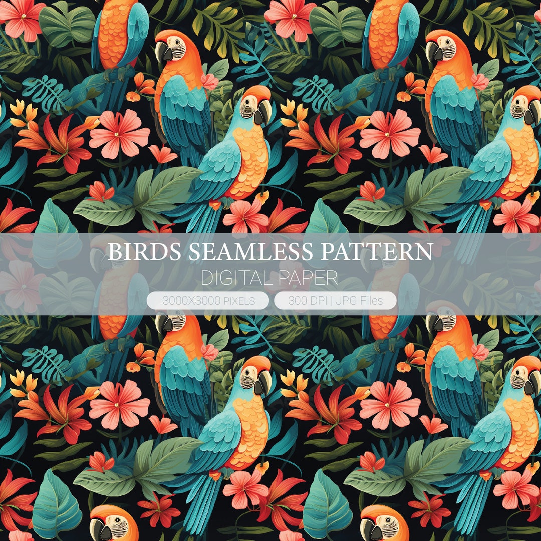 Birds Digital Paper, Vintage Seamless Antique Bird Printable, Birds ...