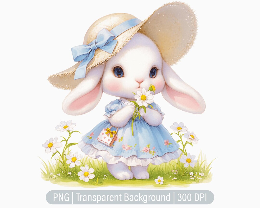 Vintage Bunny Clipart, Cute Rabbit PNG, Easter Garden Bunny, Junk ...