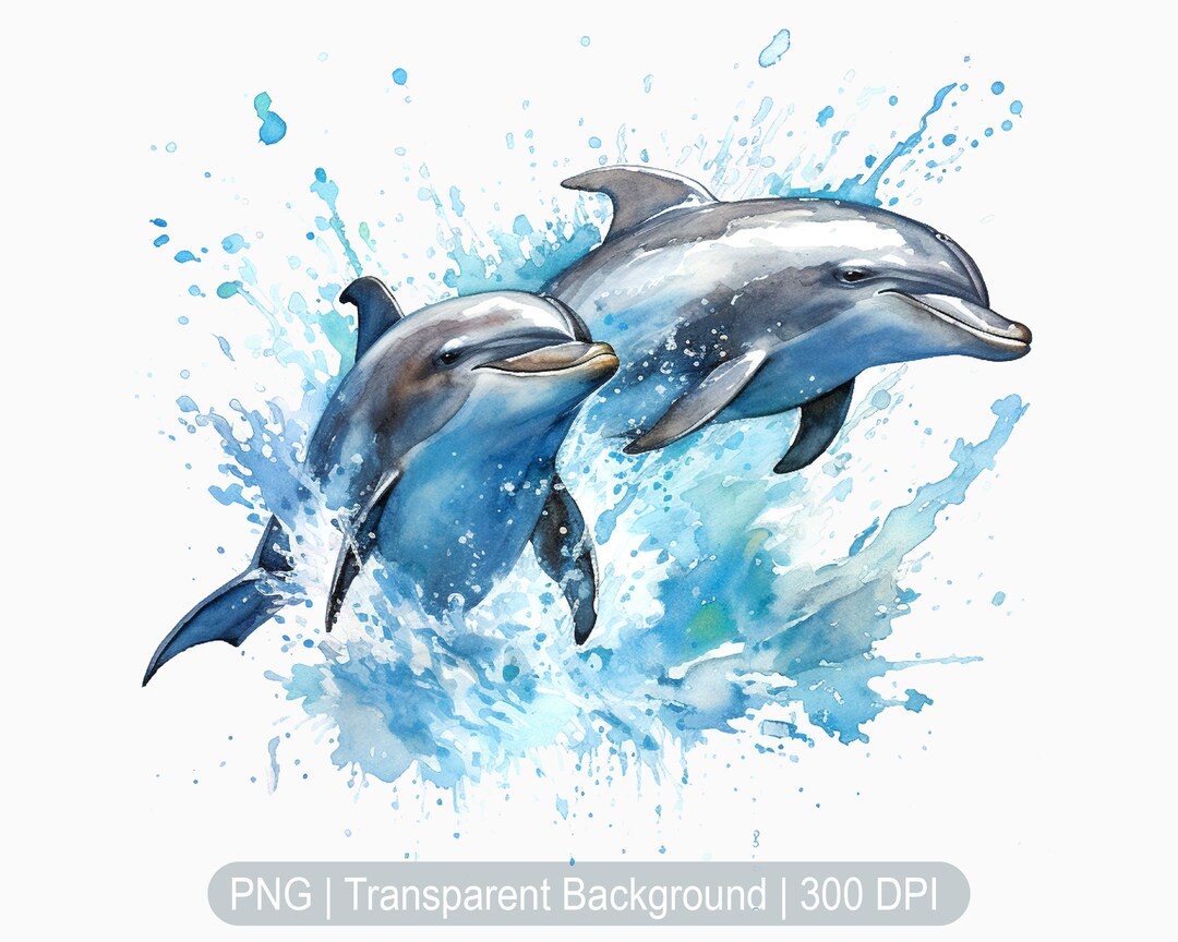 Watercolor Dolphins Clipart, Ocean Waves, Sea Animals Png, Dolphin ...