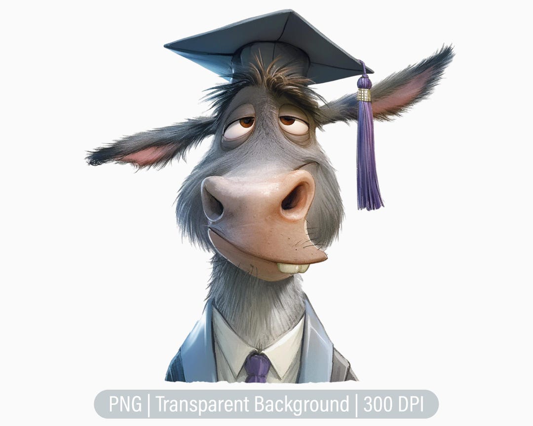 Graduation Donkey Clipart, Quirky Farm Animals PNG, Funny Donkey, Junk ...