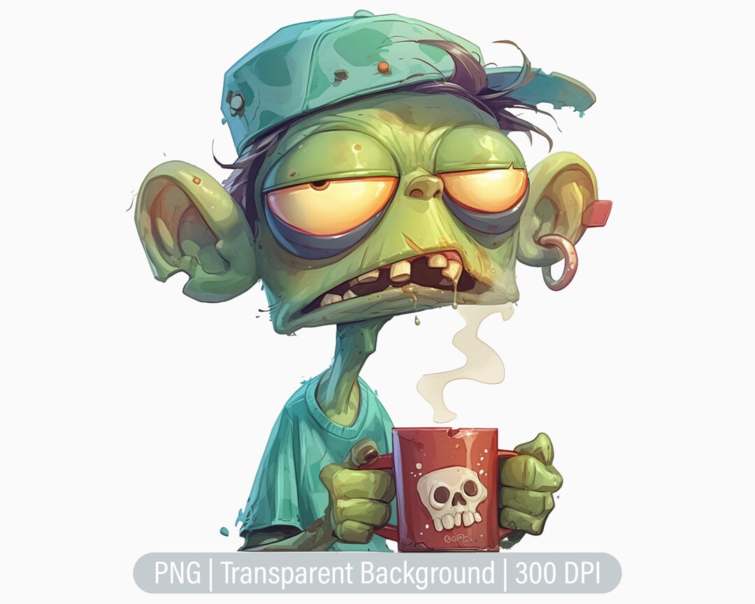 Zombie With Coffee Clipart, Spooky Zombie PNG, Zombie, Junk Journal ...