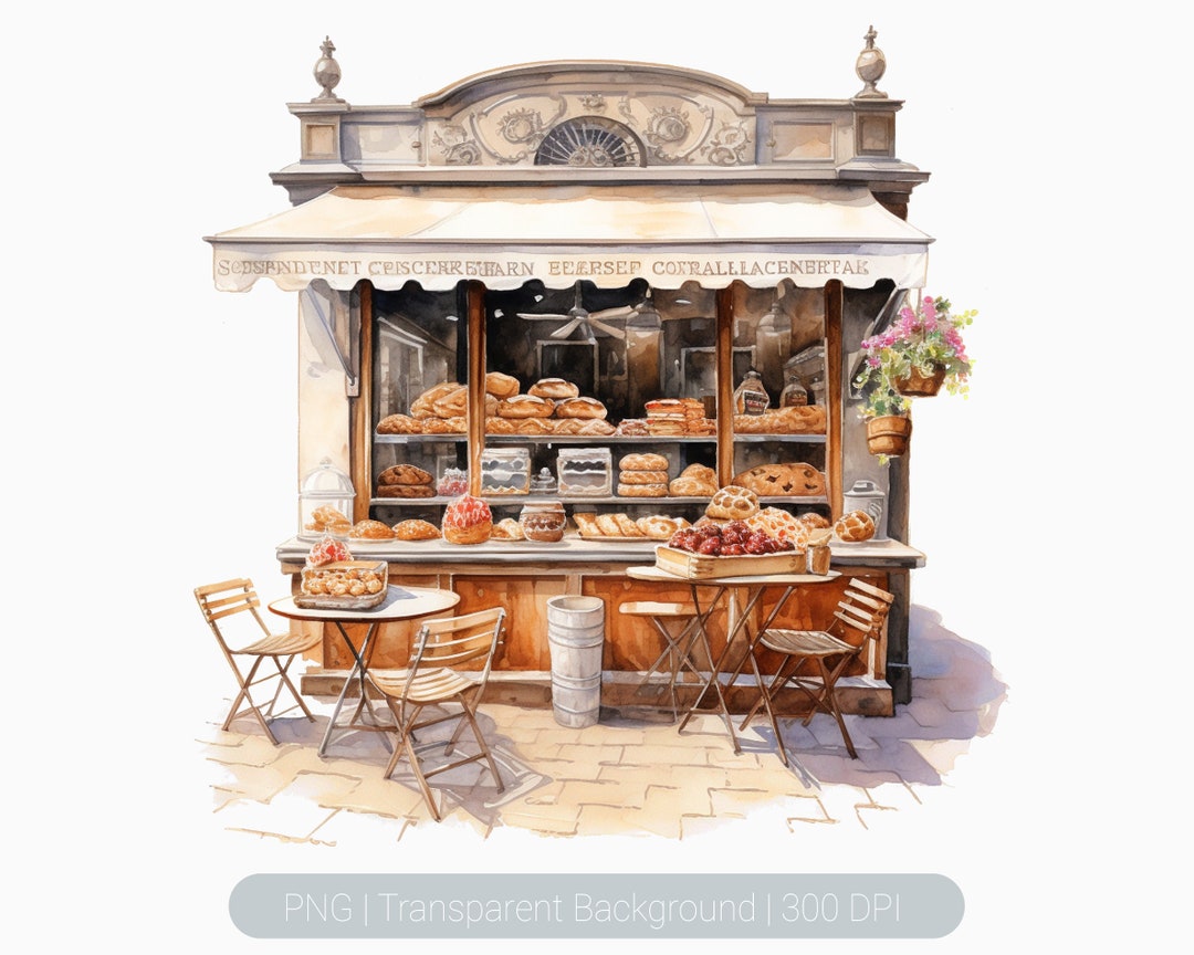 Bakery Shop Watercolor Clipart, French Bakery Clipart, Baker Png ...