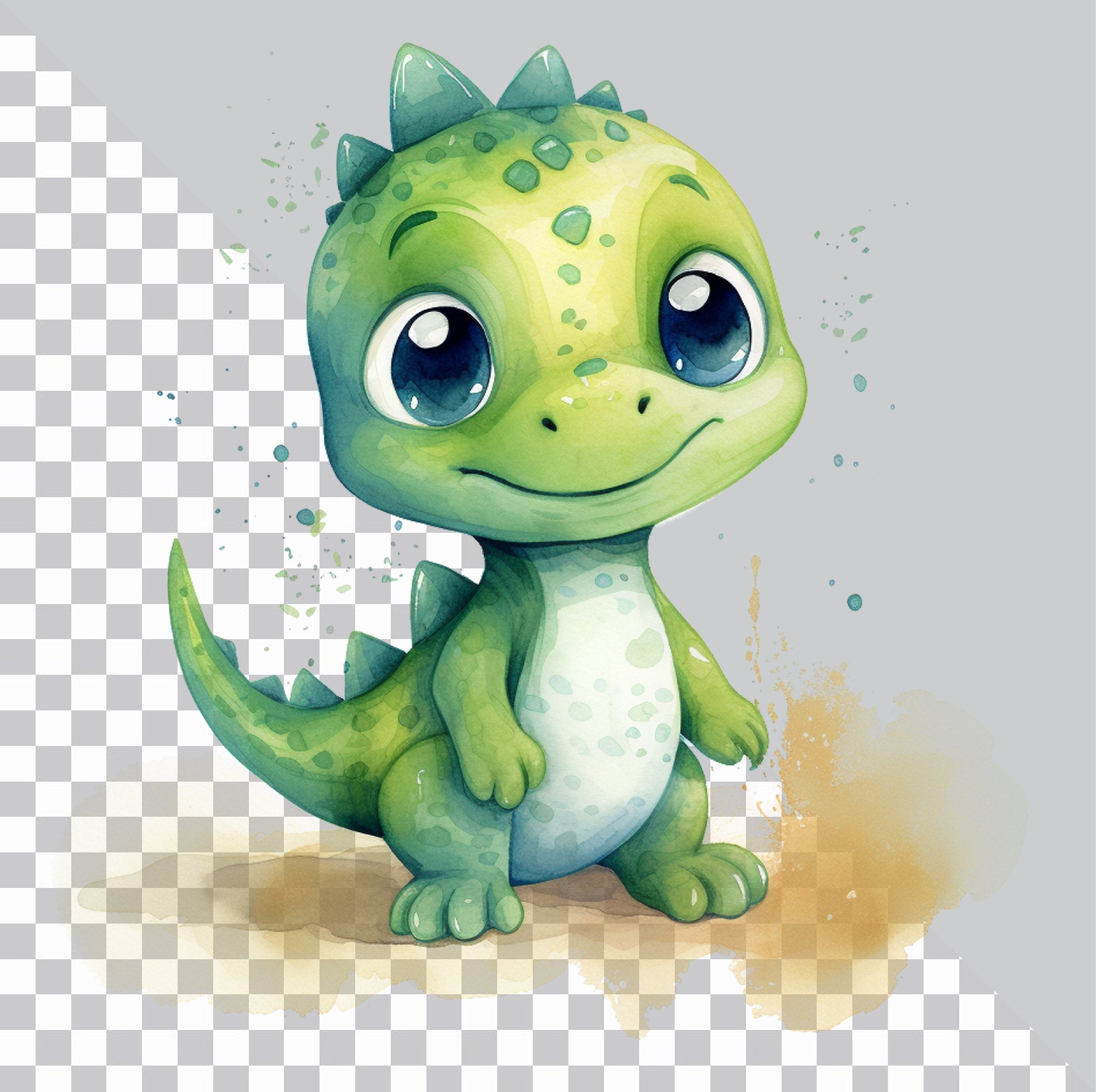 Cute Baby Dinosaur Clipart, Watercolor Dinosaur, T-rex, Jungle Dinosaur ...