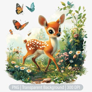 Cute Deer Clipart, Woodland Animal PNG, Floral Baby Deer, Junk Journals ...