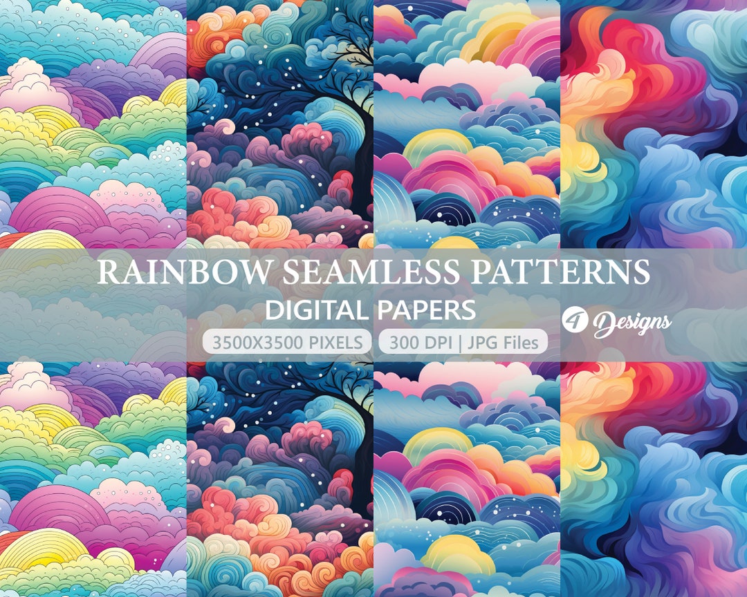 Rainbow Digital Paper, Rainbow Clouds Pattern, Colorful Backgrounds ...