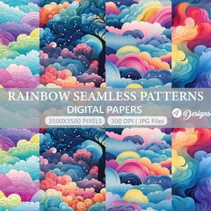 Rainbow Digital Paper, Rainbow Clouds Pattern, Colorful Backgrounds ...
