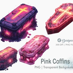 Pink Coffins Clipart, Halloween Png, Casket Png, Printable Sublimation ...