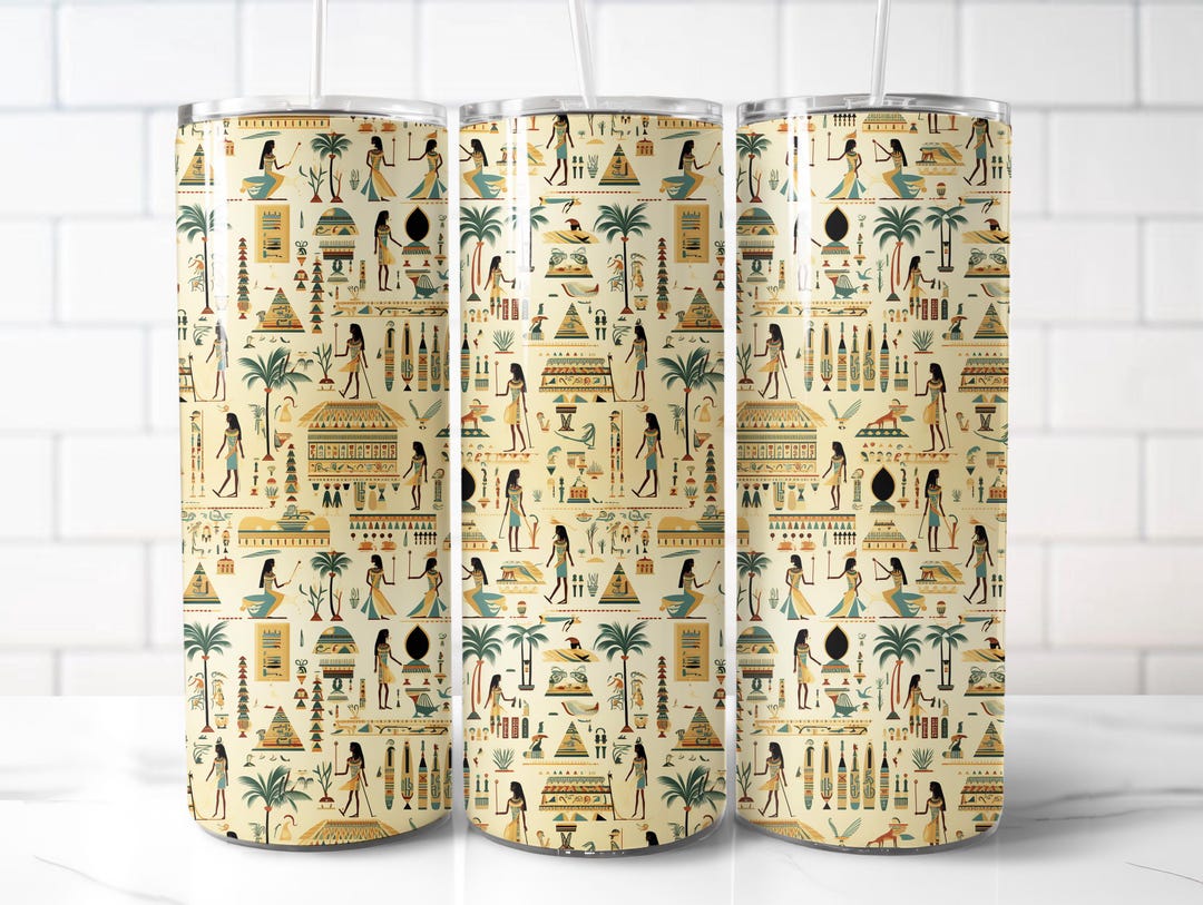 Ancient Egyptian 20oz Skinny Tumbler, Egypt Pyramid Seamless ...