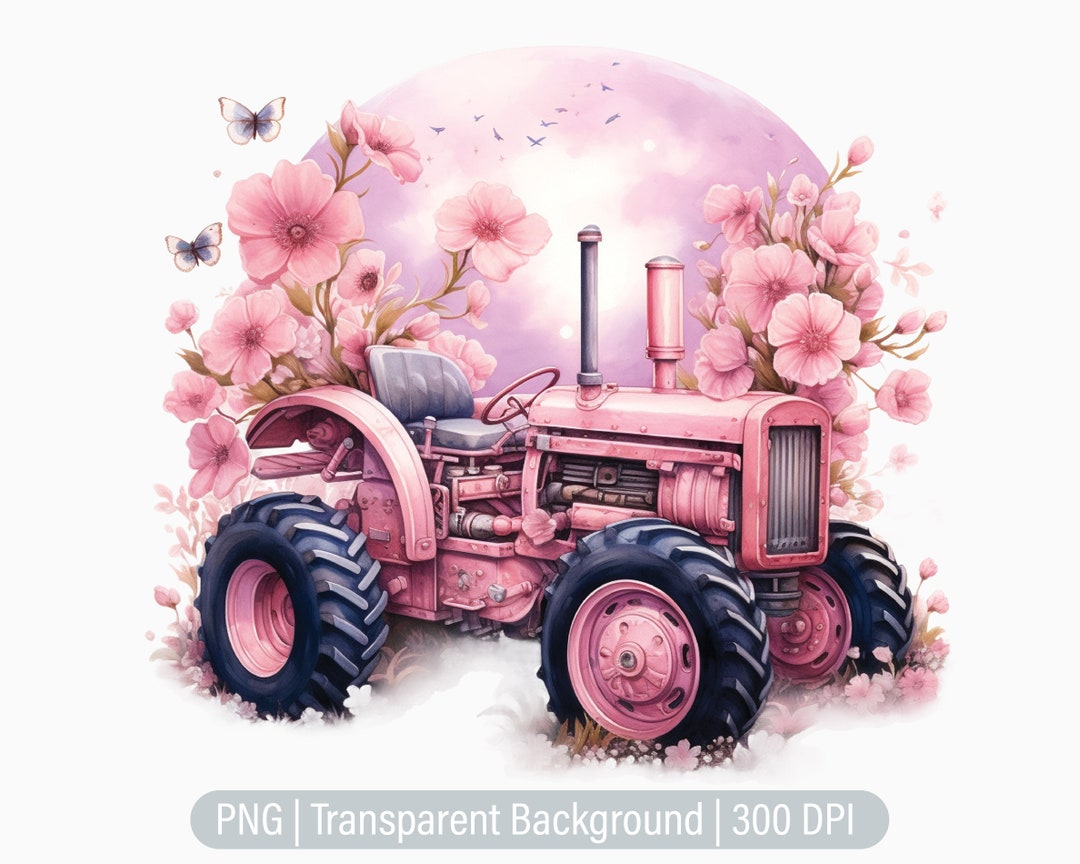 Pink Tractor Clipart, Floral Tractor PNG, Farm Tractor, Junk Journals ...