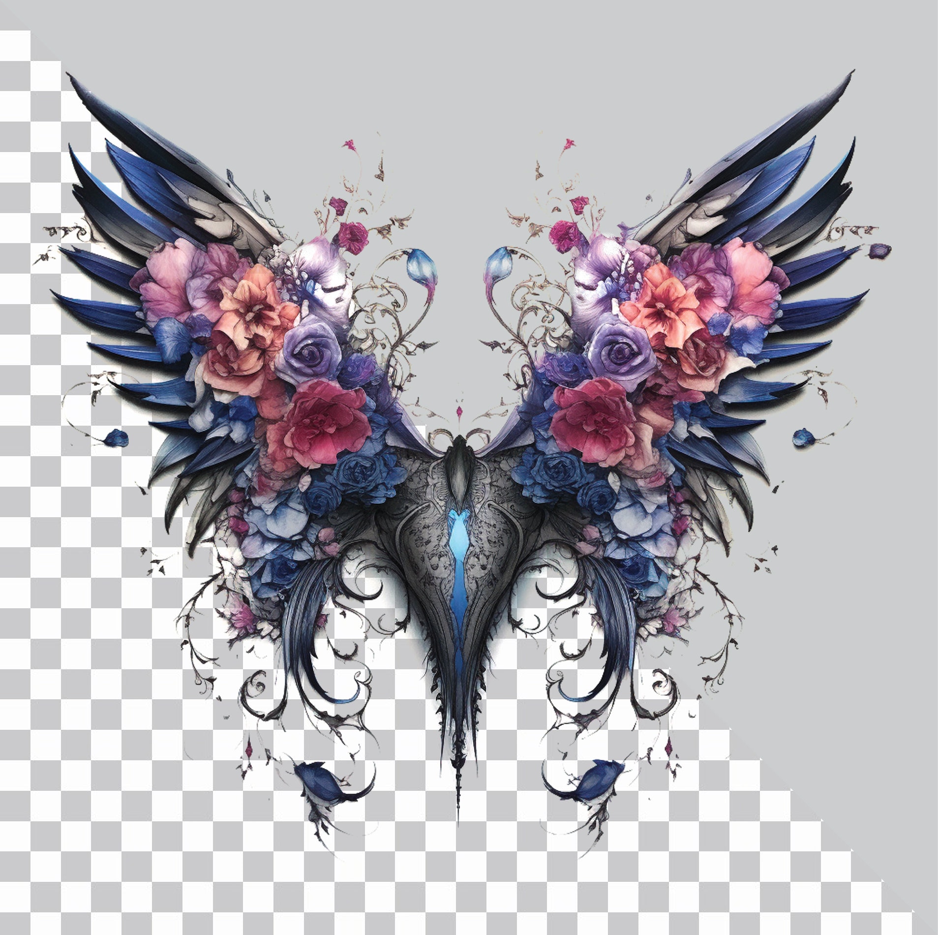 Dark Angel Wings Clipart Watercolor Wings Clip Art Floral - Etsy