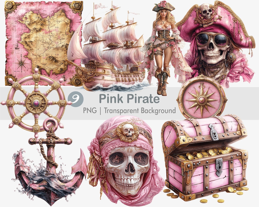Pink Pirate Clipart, Pink Pirate Ship PNG, Pirate Girl, Pirate Skull ...