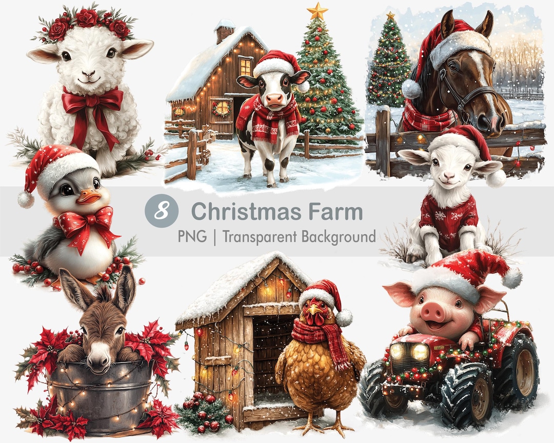Christmas Farm Animals Clipart, Cute Farm Animal Png, Christmas Barn ...