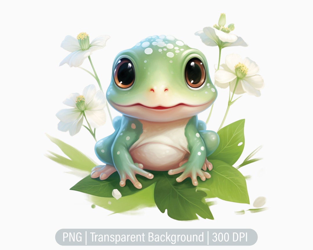 Green Frog Clipart, Cute Baby Frog PNG, Floral Frog Png, Junk Journals ...