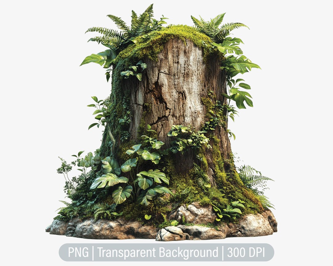 Moss Tree Trunk Clipart, Jungle Forest PNG, Jungle Tree, Junk Journals ...