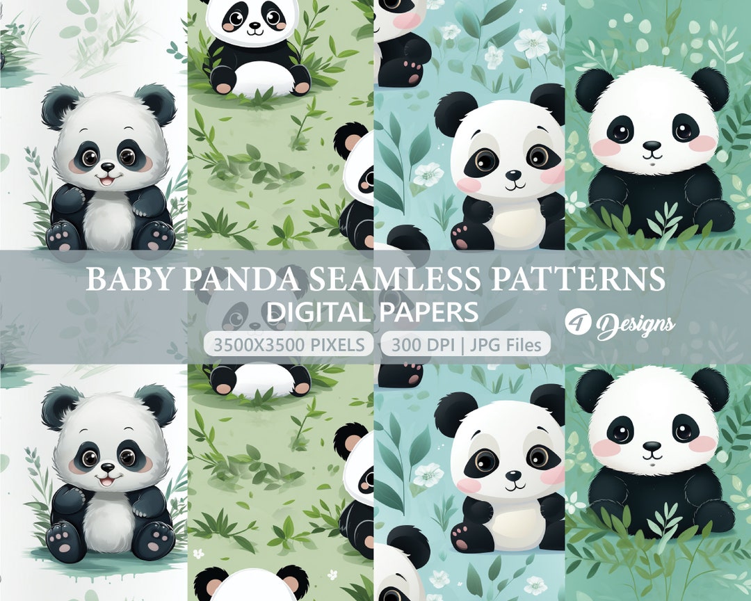 Panda Digital Paper, Baby Panda Pattern, Panda Bear Backgrounds, Cute ...