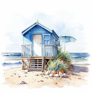 Beach Hut Watercolour Clipart, Beach House Png, Digital Art ...