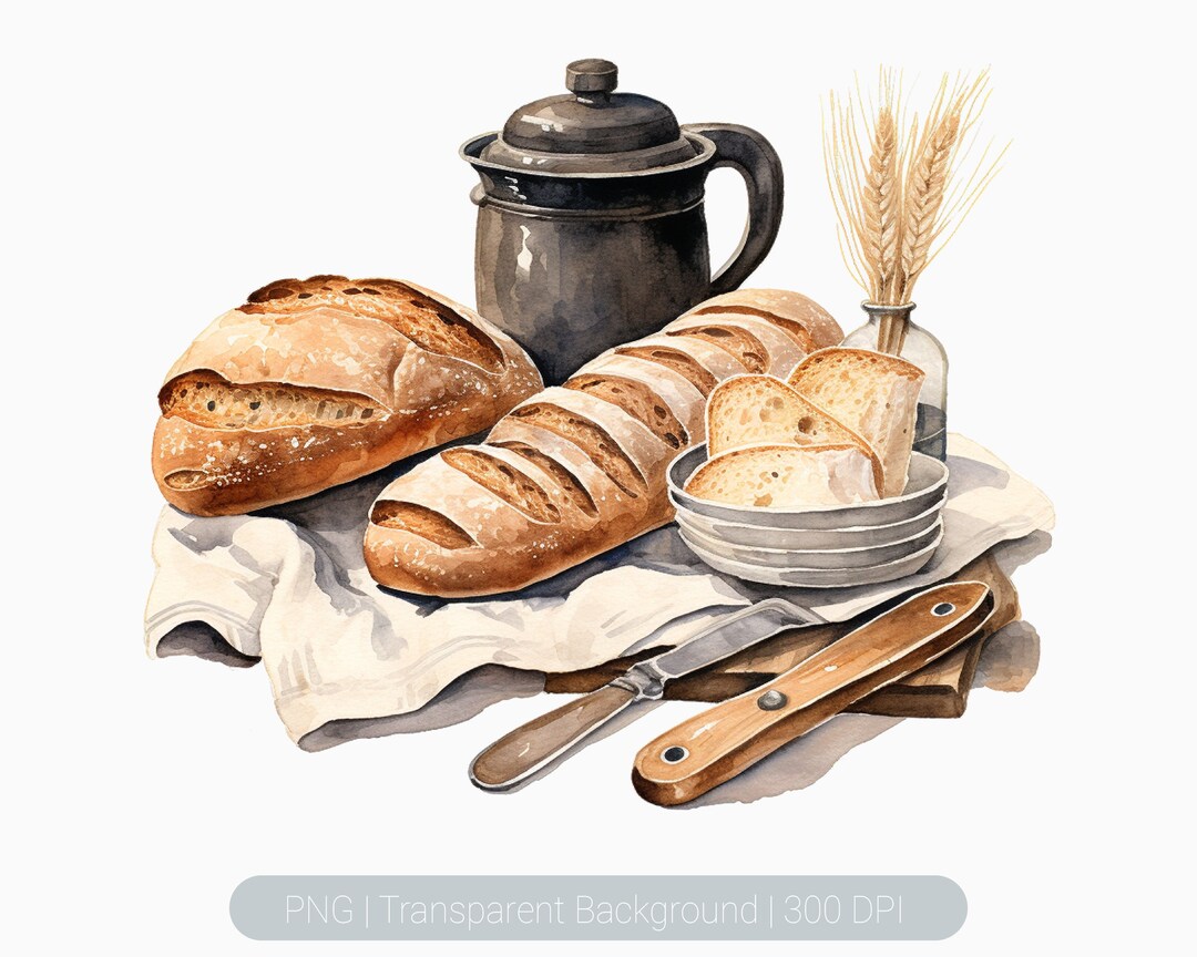 Bakery Bread Watercolor Clipart, Bread Png, Baker Png, Rustic Loaf of ...