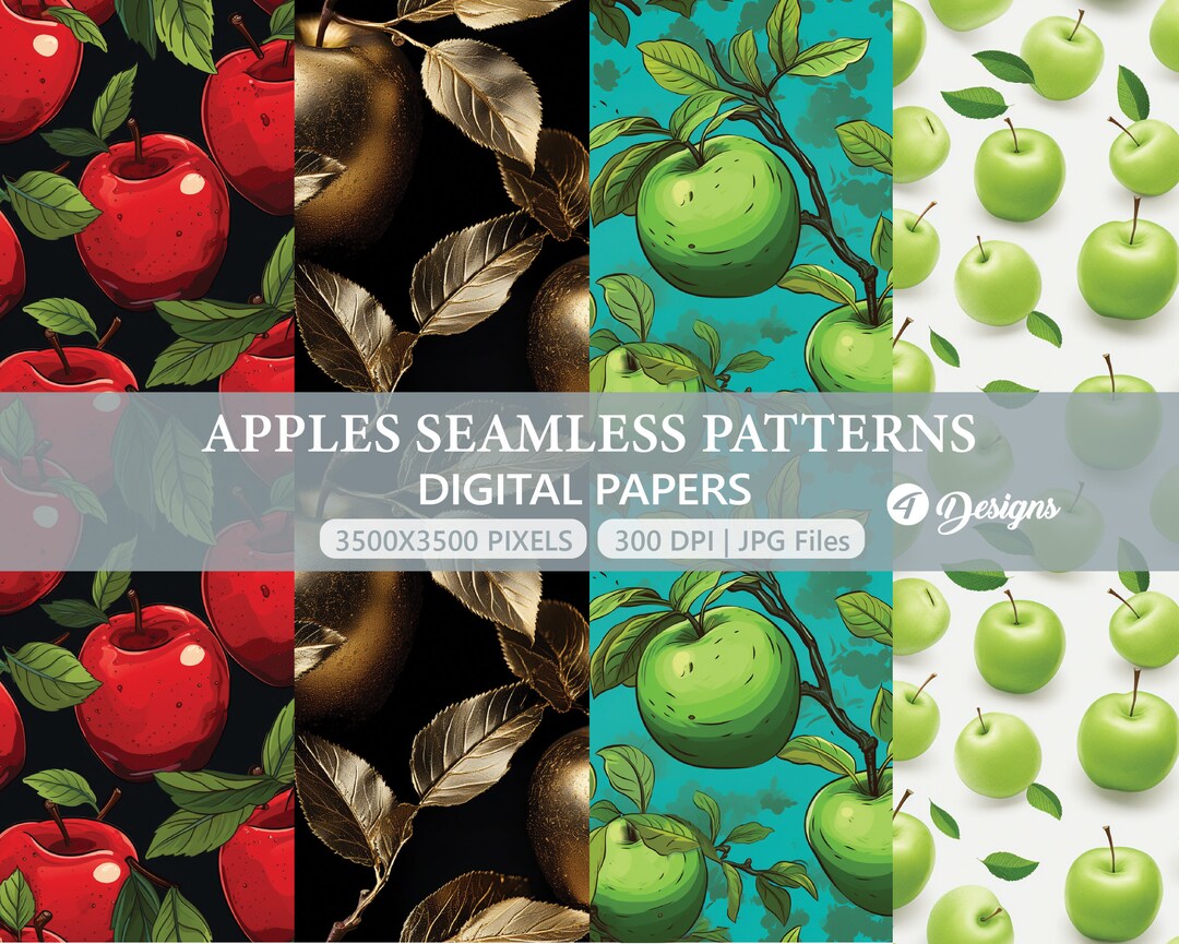 Apples Digital Paper, Apple Seamless Pattern, Background Paper, Junk ...