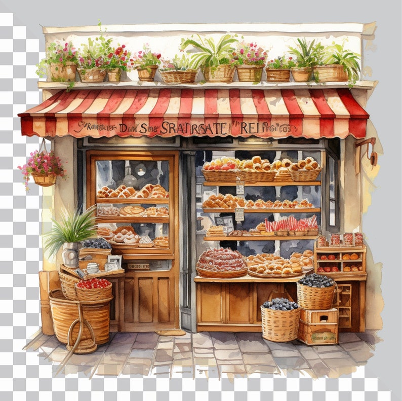 Bakery Shop Watercolor Clipart, French Bakery Clipart, Baker Png ...