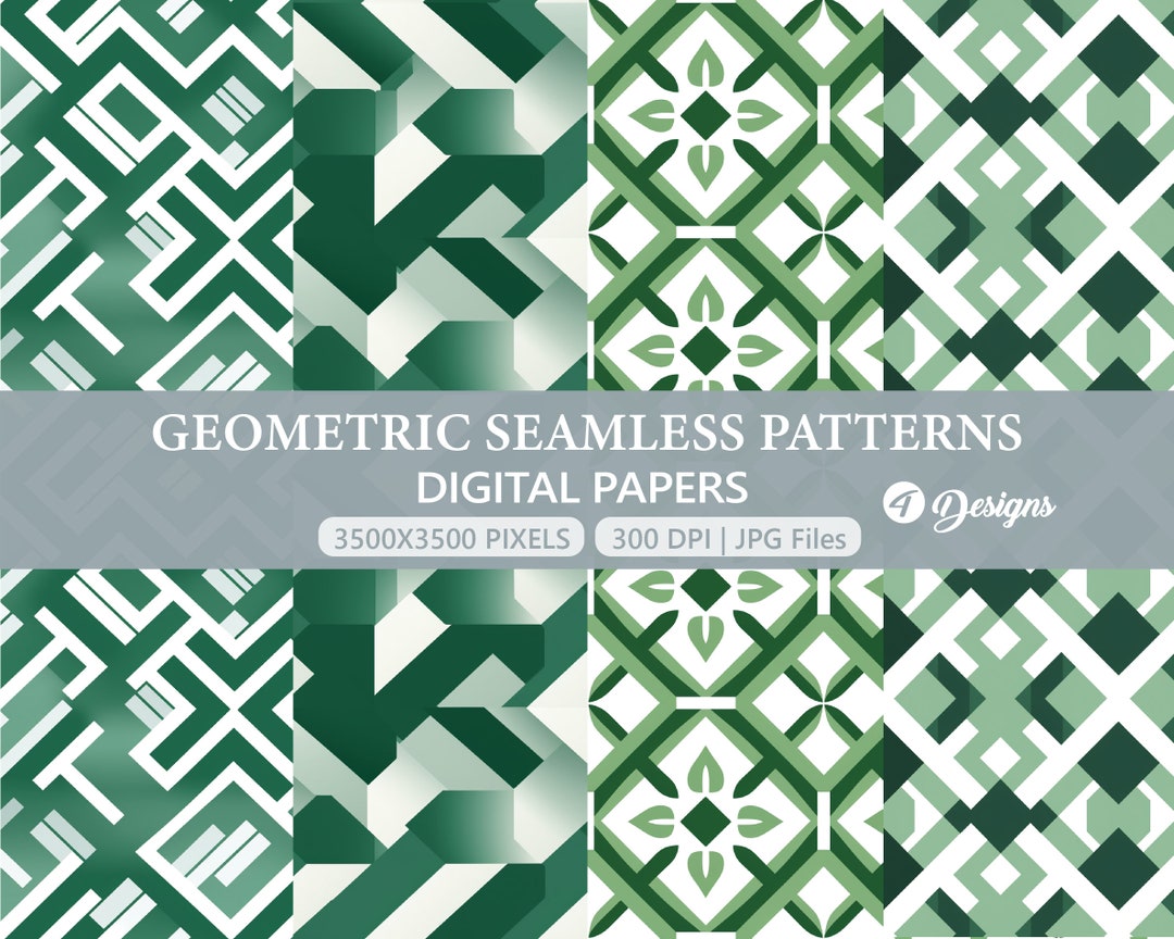 Green Geometric Digital Paper, Geometric Pattern, Tile Geometric Paper ...