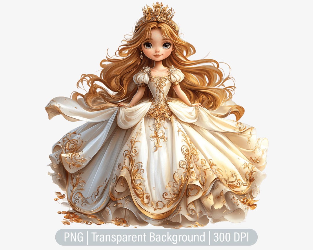 Princess Clipart, Gold Princess PNG, Cute Princess Dress, Junk Journals ...