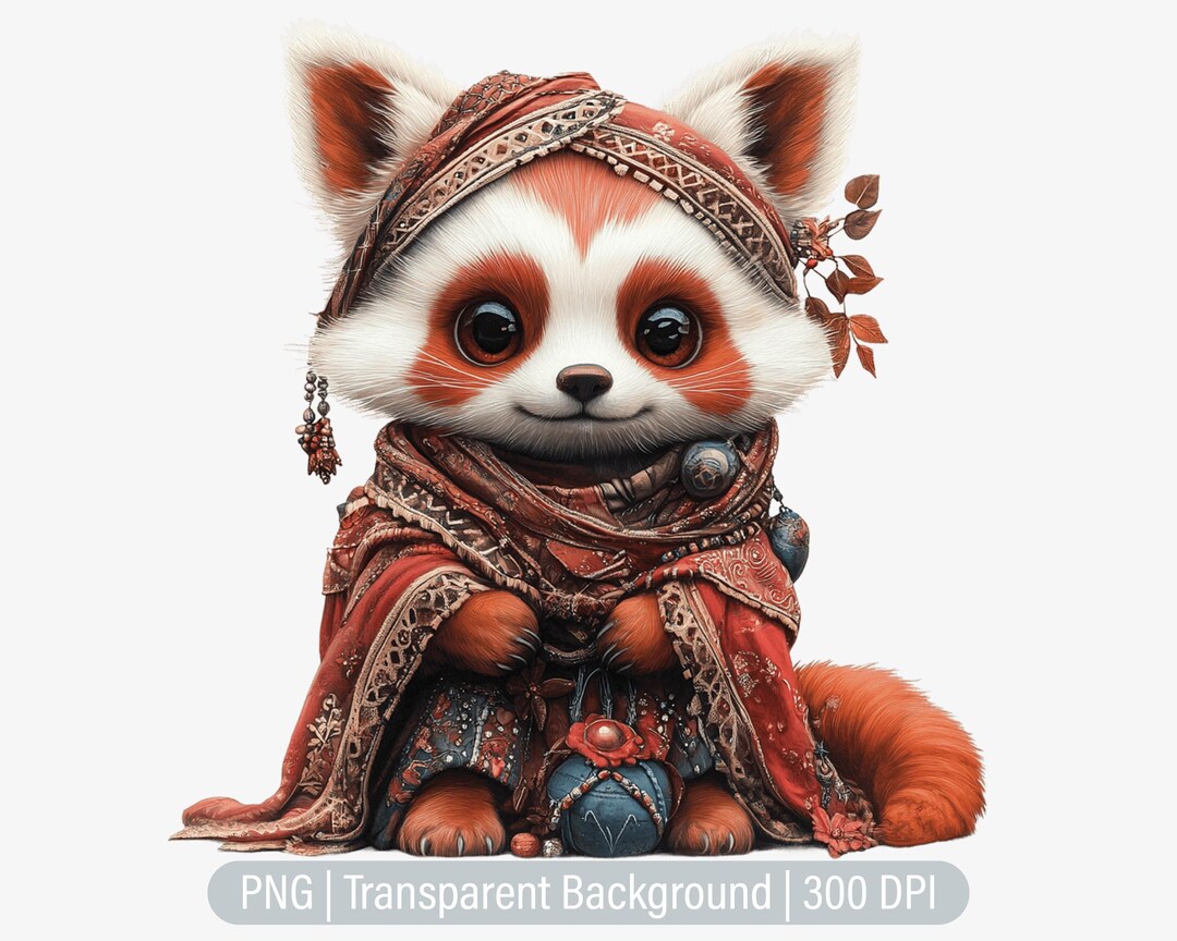 Boho Red Panda Clipart, Tribal Red Panda PNG, Junk Journals ...