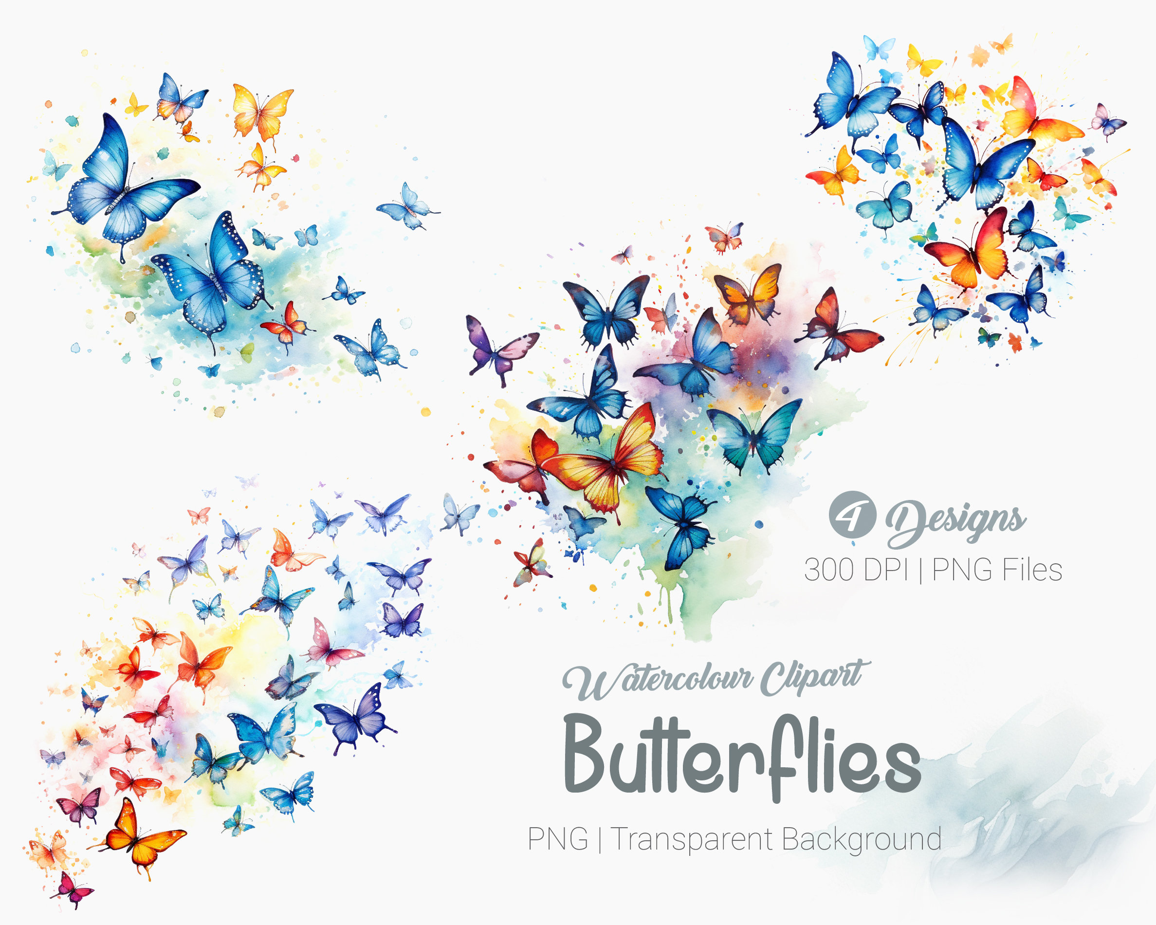 Flying Butterflies Clipart Watercolour Butterfly Swarm - Etsy