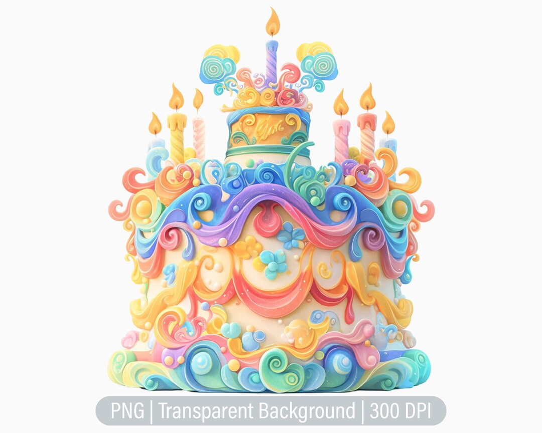 Rainbow Cake Clipart, Birthday PNG, Party, Pastel Whimsical Cake, Junk ...
