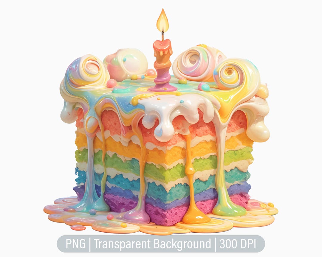 Rainbow Cake Clipart, Birthday PNG, Party, Whimsical Cake Slice, Junk ...