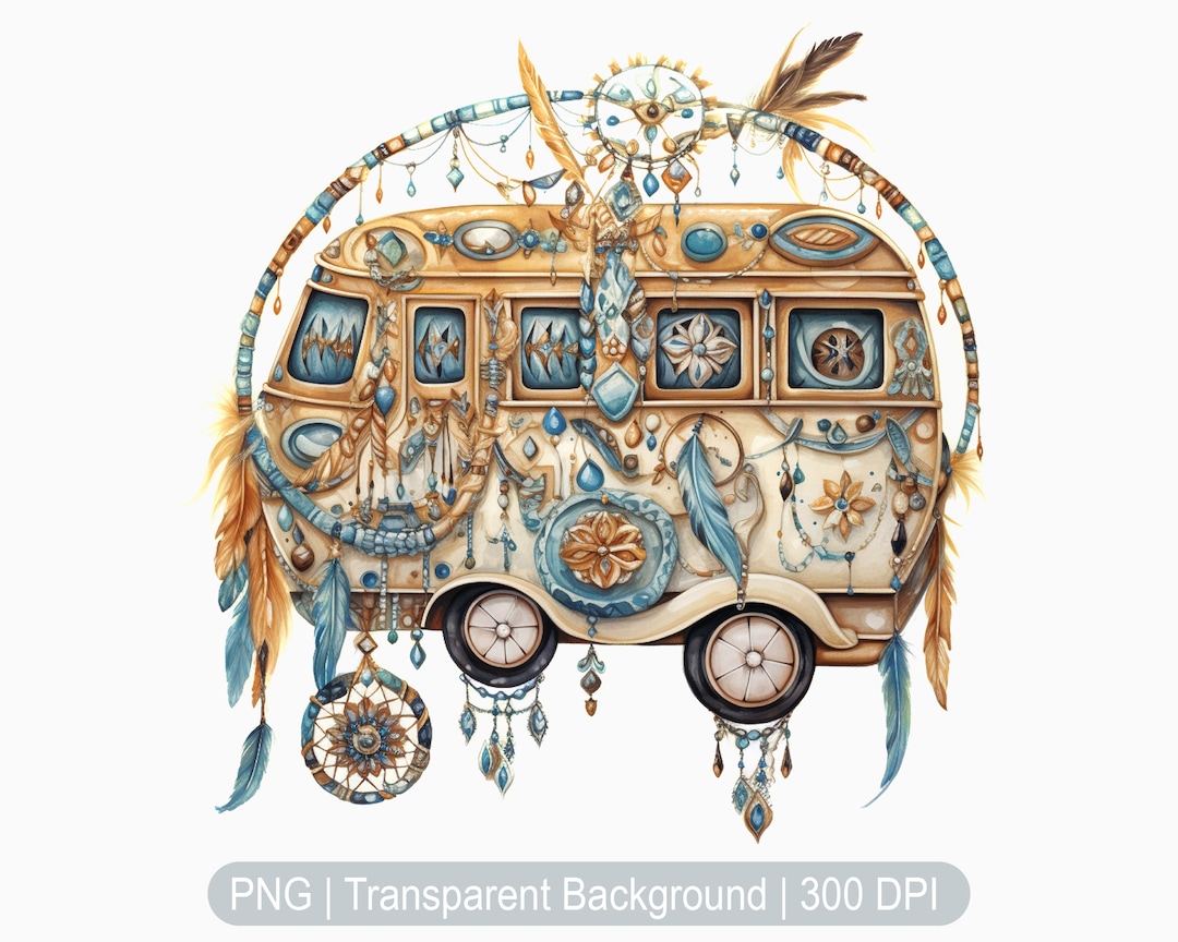 Boho Carvan Clipart, Watercolor Caravan Png, Camping Van Png, Dream ...