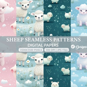 Sheep Digital Paper, Baby Sheep Pattern, Cute Sheep Backgrounds, Baby ...