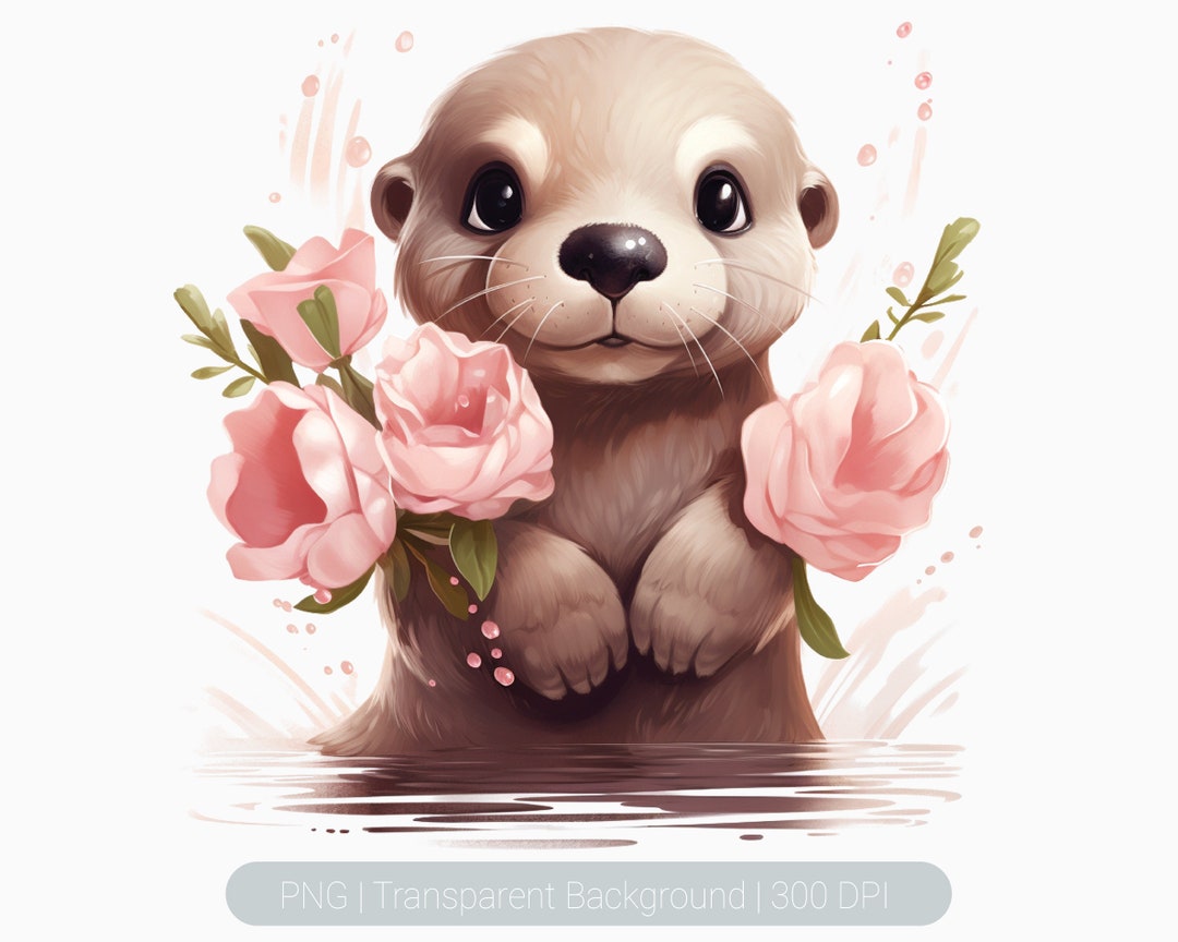 Floral Otter Clipart, Nursery Art, Otter Png, Cute Animals, Printable ...