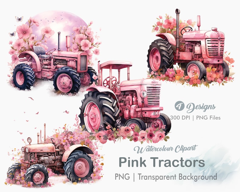 Pink Tractors Clipart, Tractor PNG, Farm Tractor, Junk Journals ...