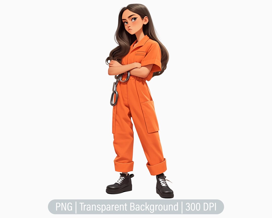 Prisoner Girl Clipart, Jail PNG, Inmate, Orange Uniform, Junk Journals ...