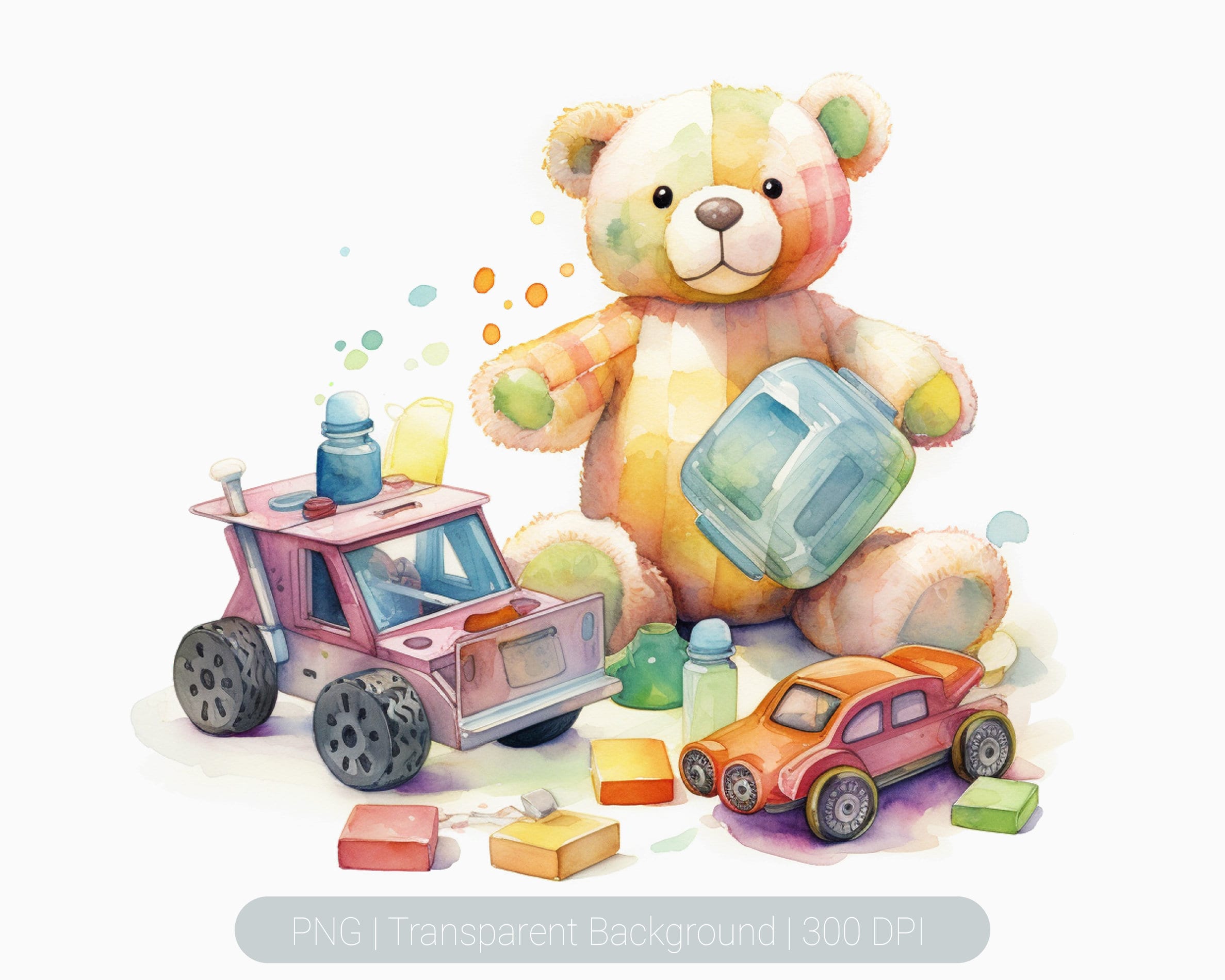 Baby Toys Watercolor Clipart, Toys Illustration, Vintage Baby Toys Png ...