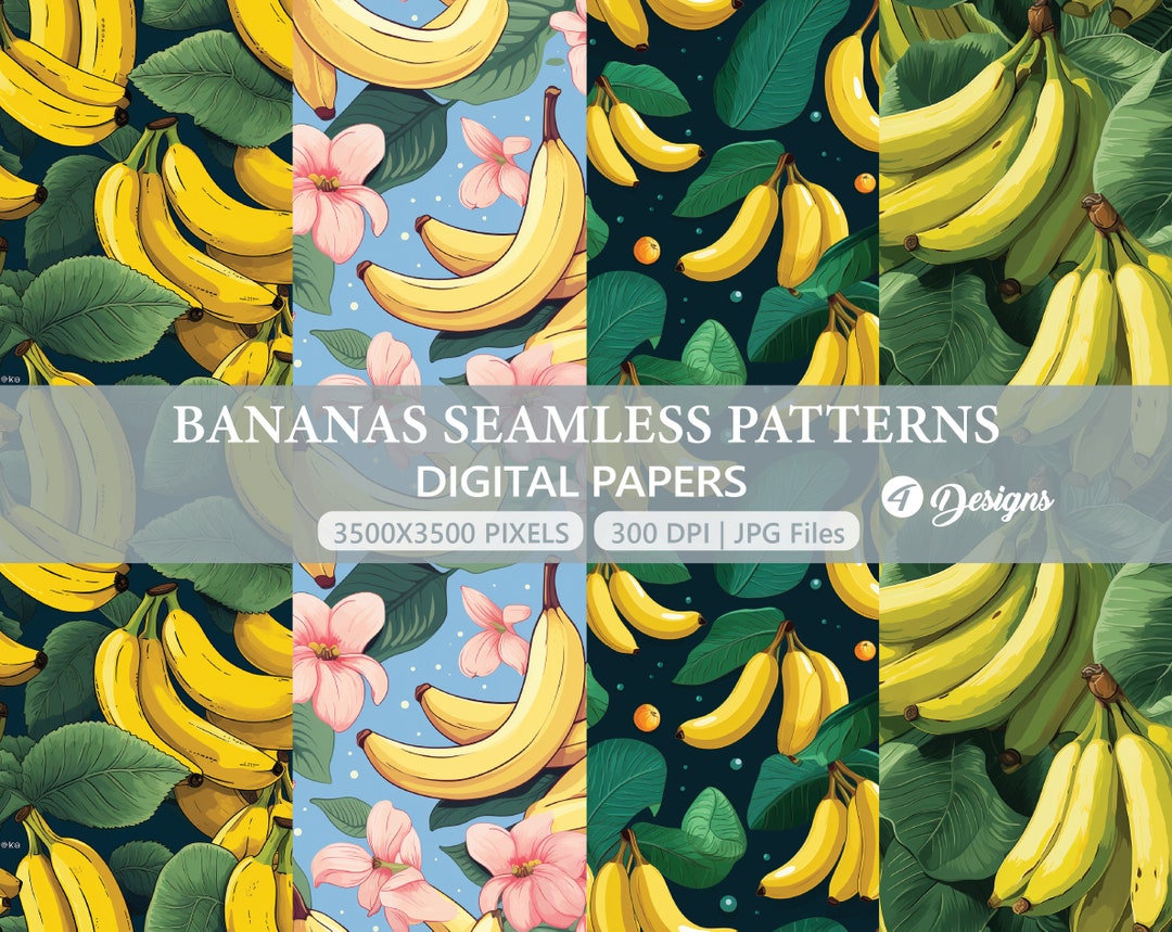 Banana Digital Paper, Bananas Seamless Pattern, Tropical Banana Pattern ...