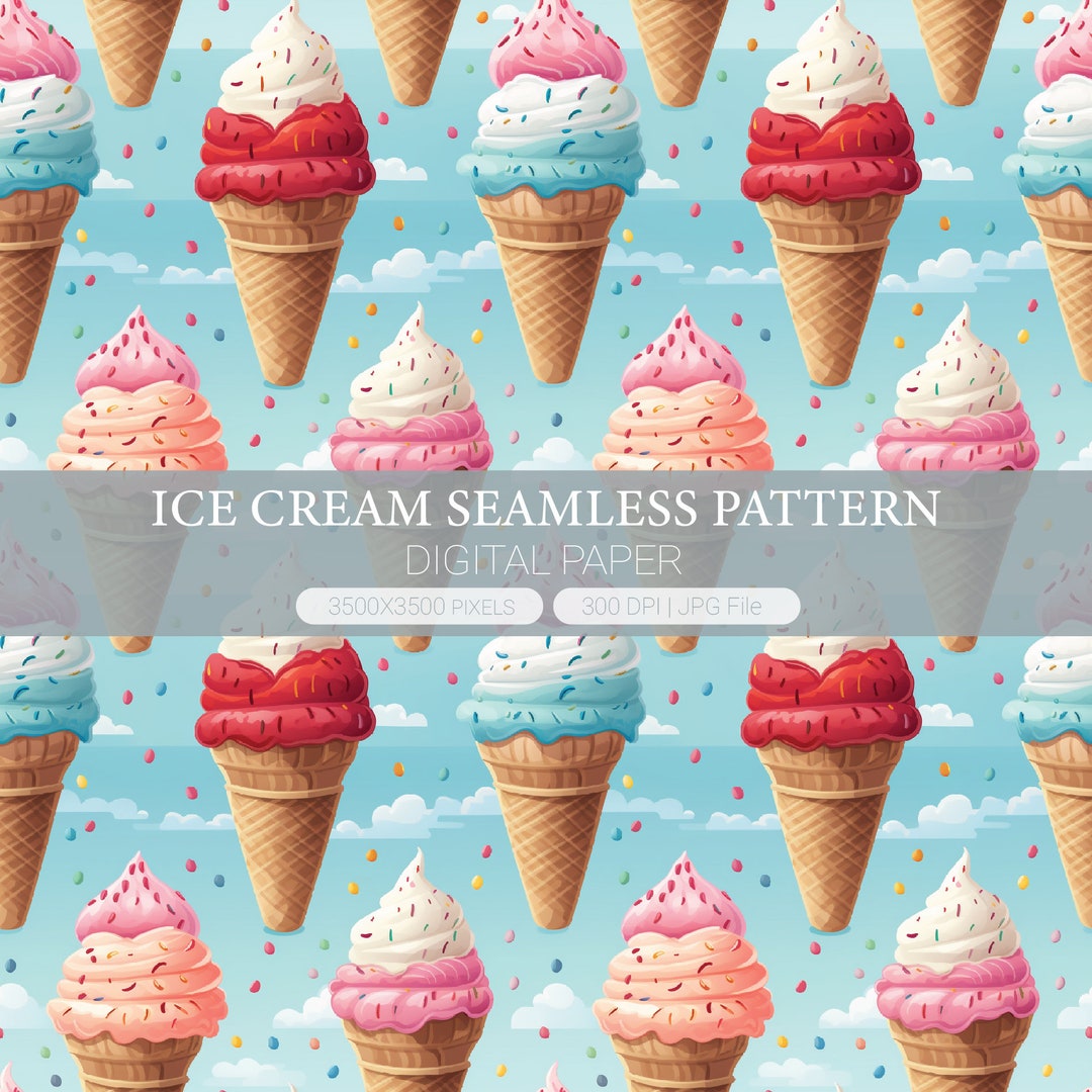 Ice Cream Digital Papers, Sweets Ice Creams Seamless Pattern, Pastel ...