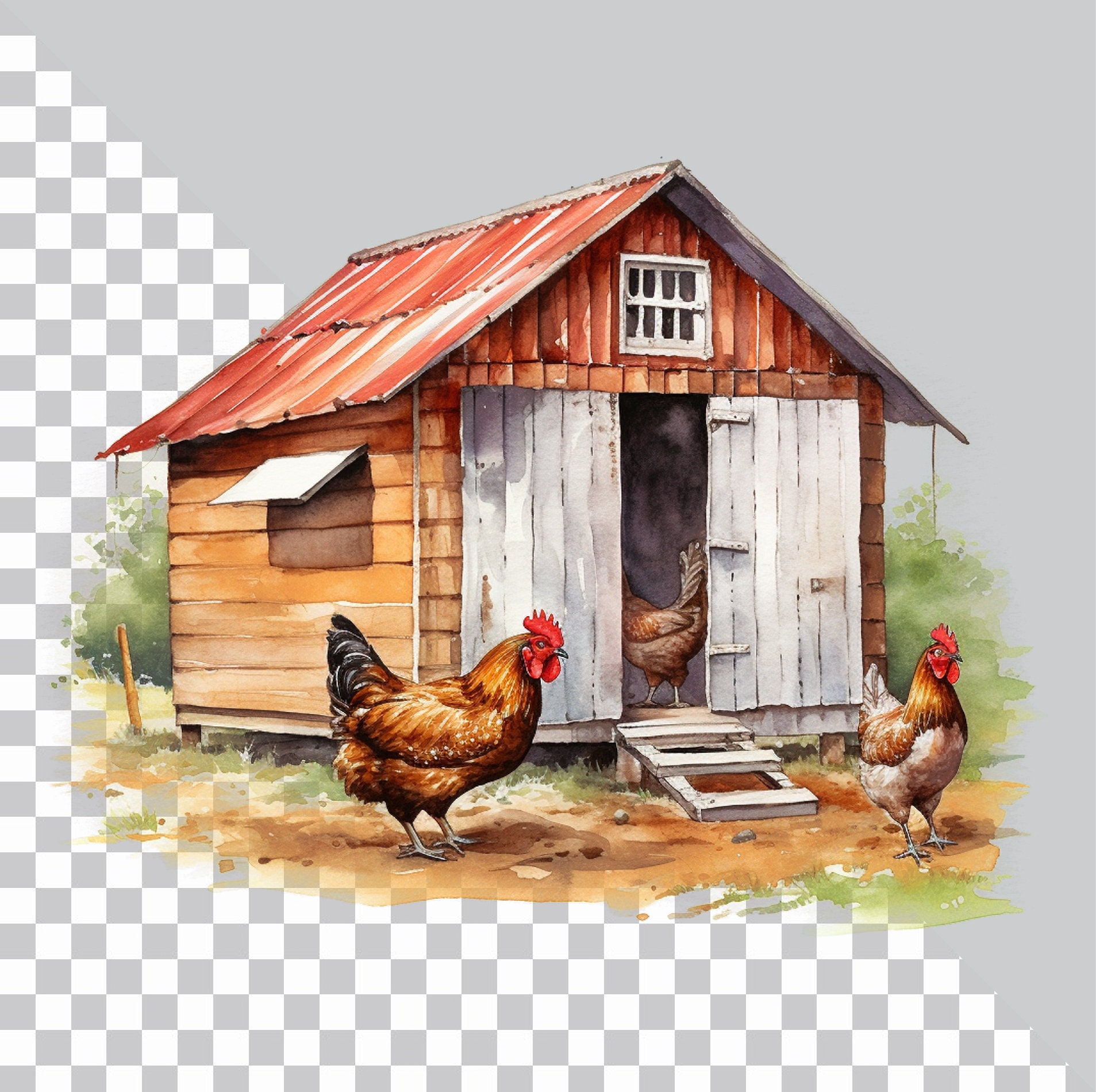 Watercolor Chicken Coop Clipart, Farm Animals Clip Art, Hen Clipart ...
