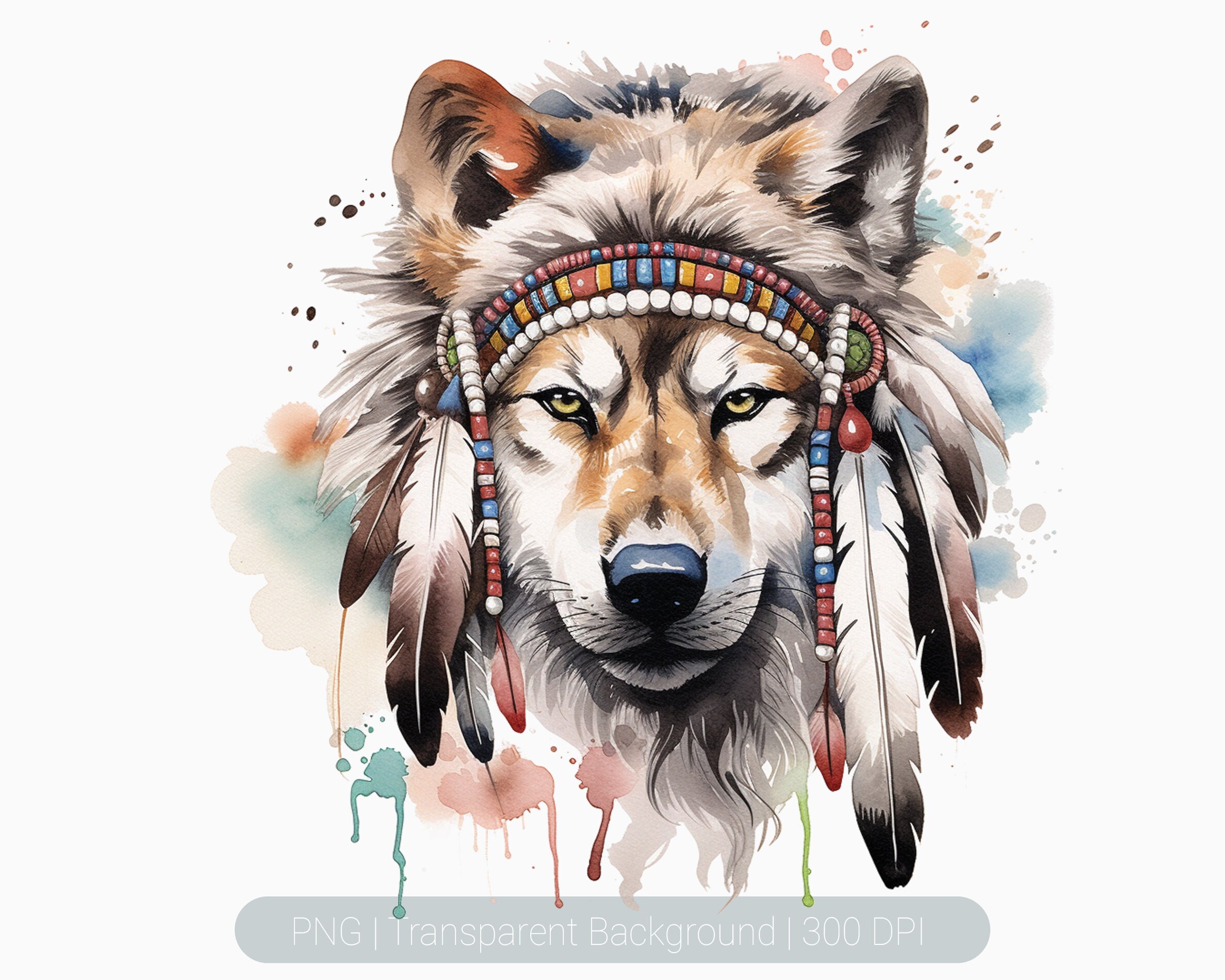 Native American Wolf Clipart, Boho Wolf, Headdress Png, Indigenous ...