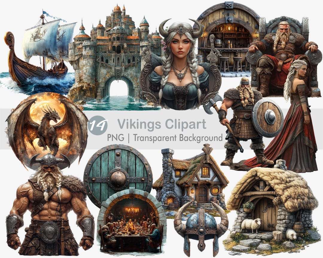Vikings Clipart, Warrior PNG, Viking Queen & King, Castle, Printable ...