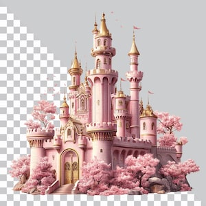 Pink Castle Clipart, Pink Princess PNG, Fantasy Castle, Junk Journals ...