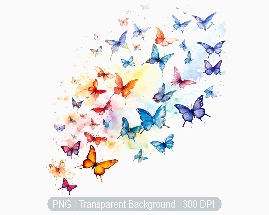 Flying Butterflies Clipart, Watercolour Butterfly Swarm Clipart ...