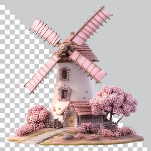 Pink Windmill Clipart, Farm PNG, Farm Windmill, Junk Journals ...